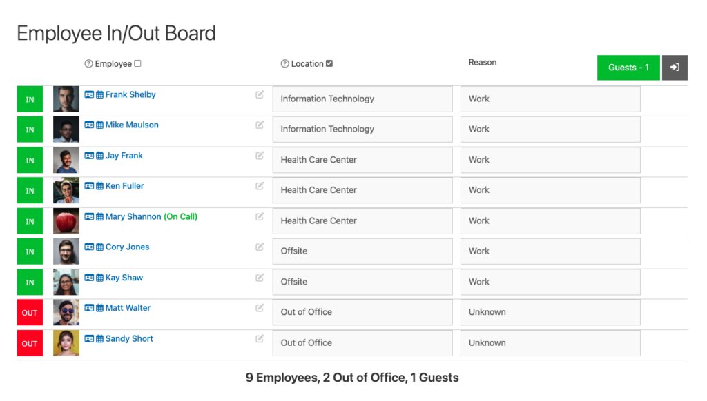 In/Out Board App – Employee Status Board. Track employee In/Out Status ...